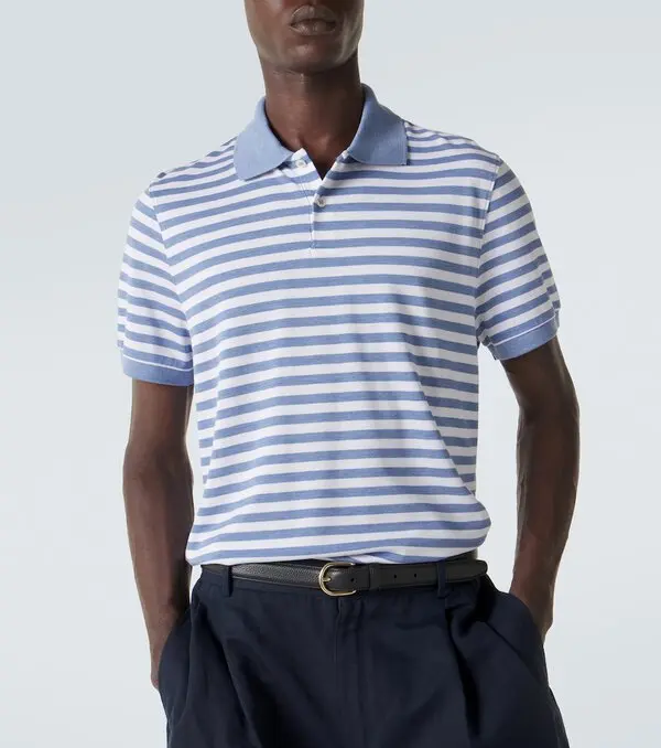 Dunhill Striped Silk And Cotton Polo Shirt - Blue