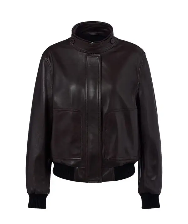 Nour Hammour Rios Leather Bomber Jacket - Brown
