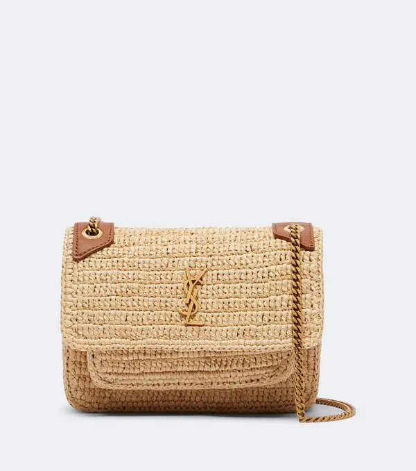 Saint Laurent Niki Raffia Crossbody Bag - Beige