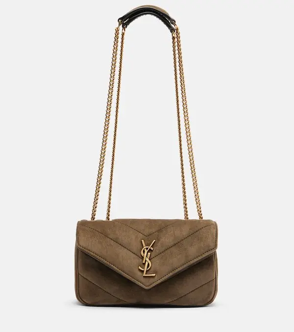 Saint Laurent Loulou Mini Suede Shoulder Bag - Grey