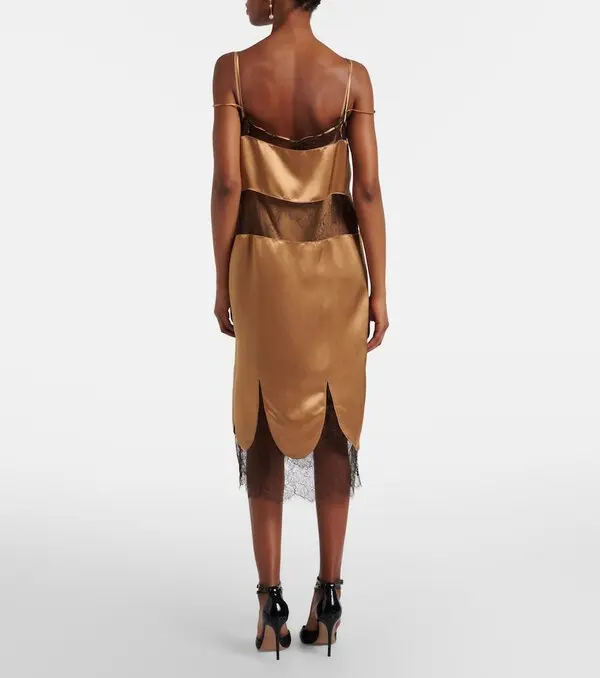 FERRAGAMO Lace-trimmed Satin Midi Dress