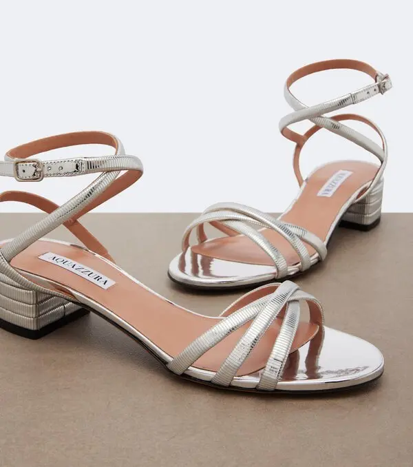 AQUAZZURA Heatwave Metallic Leather Sandals - Silver