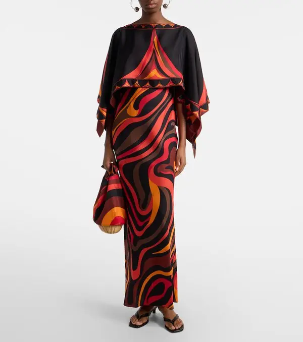 Emilio Pucci Marmo And Fari Caped Silk Twill Gown