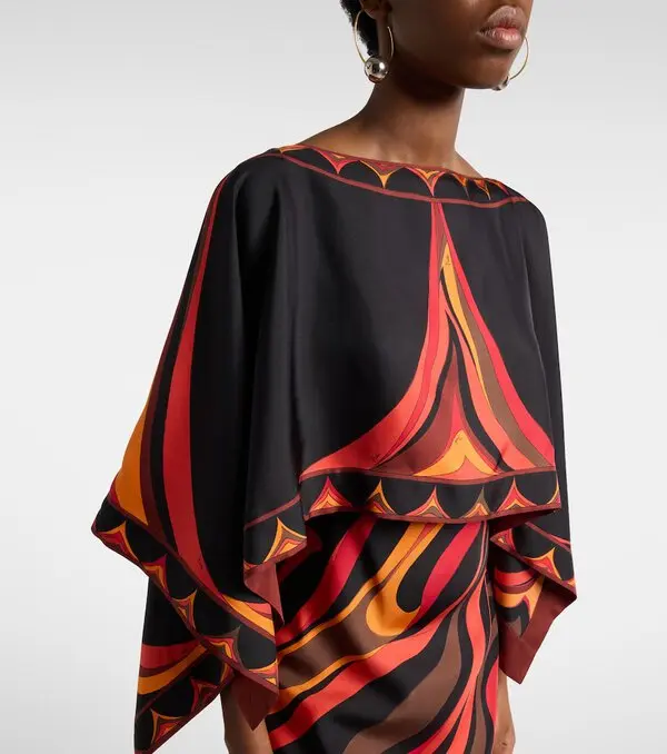 Emilio Pucci Marmo And Fari Caped Silk Twill Gown