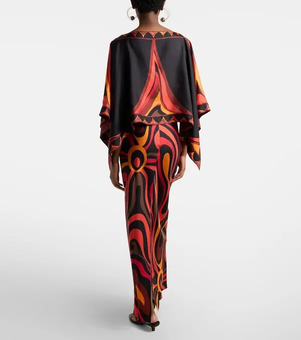 Emilio Pucci Marmo And Fari Caped Silk Twill Gown