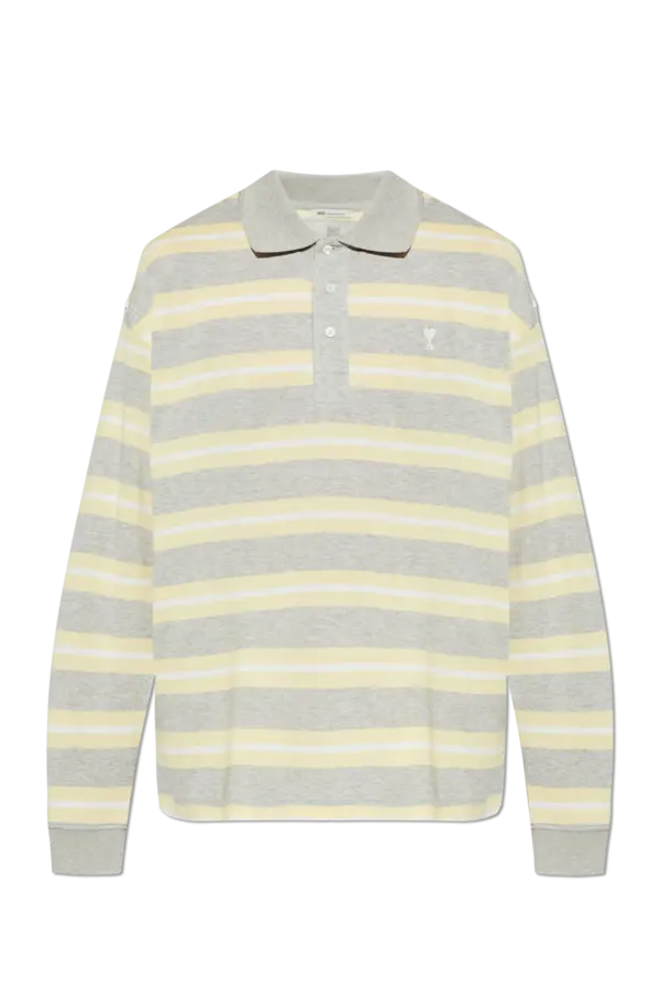 AMI Paris Long Sleeve Polo - Grey
