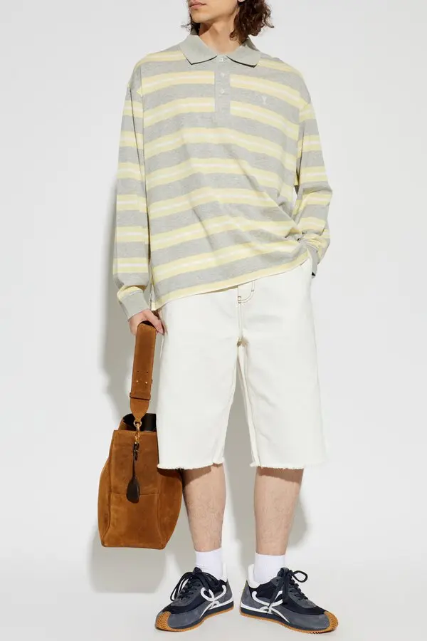 AMI Paris Long Sleeve Polo - Grey