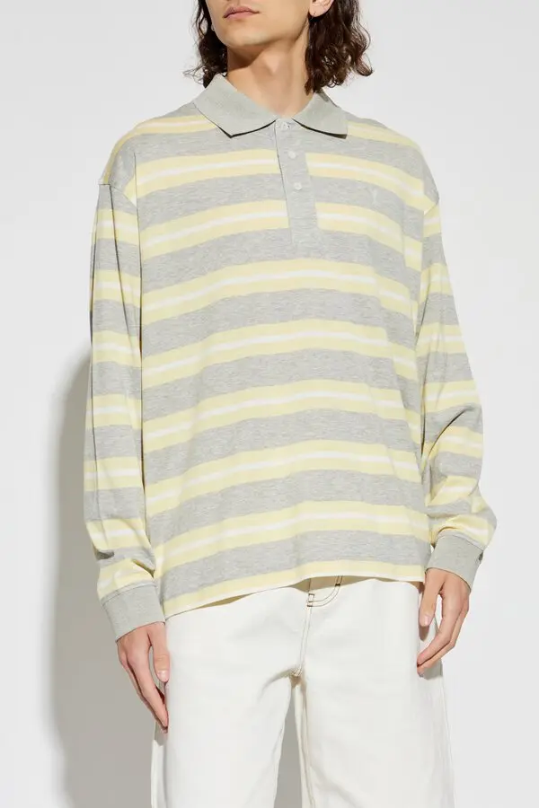 AMI Paris Long Sleeve Polo - Grey