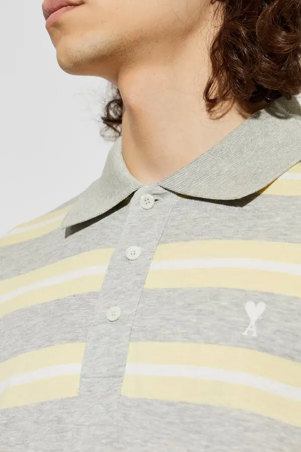 AMI Paris Long Sleeve Polo - Grey