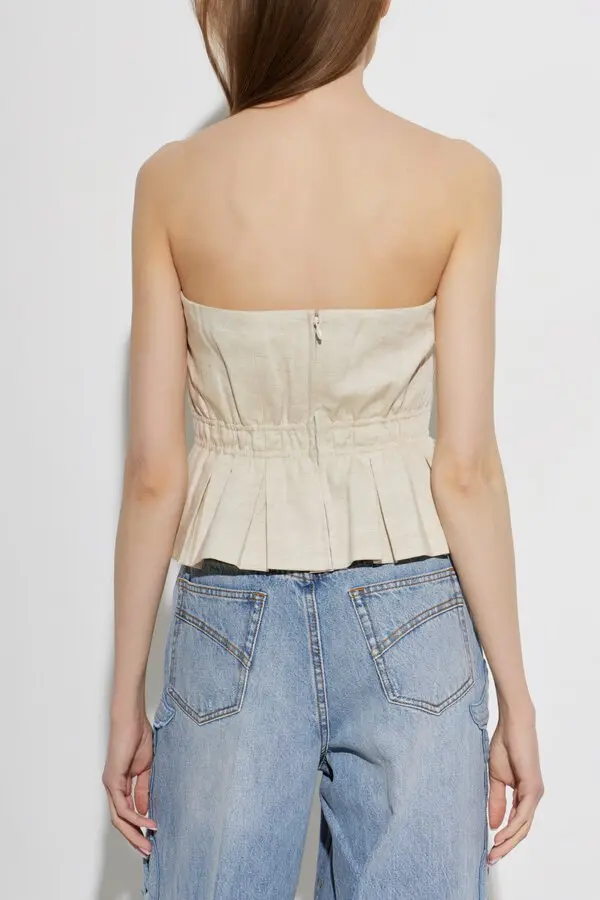GESTUZ Strapless Pleated Linen Blend Top