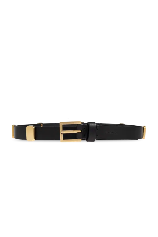ALLSAINTS Slim Leather Belt With Gold Tone Accents - Black