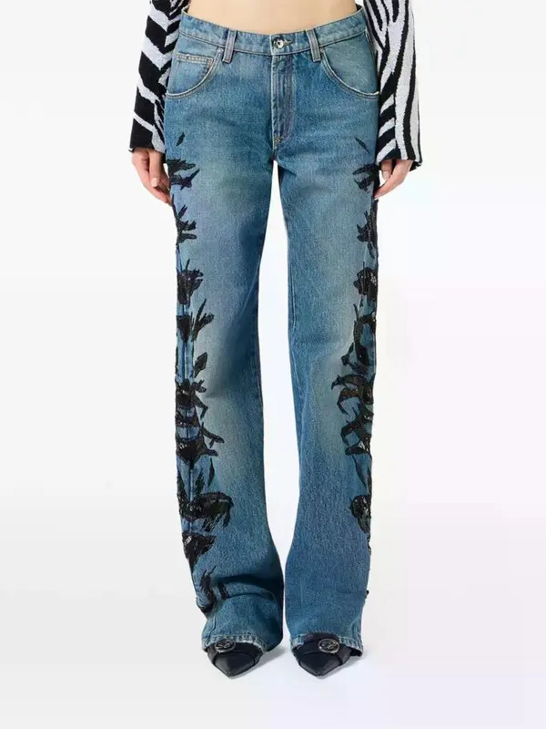 Blumarine Zebra Embroidered Jeans - Blue