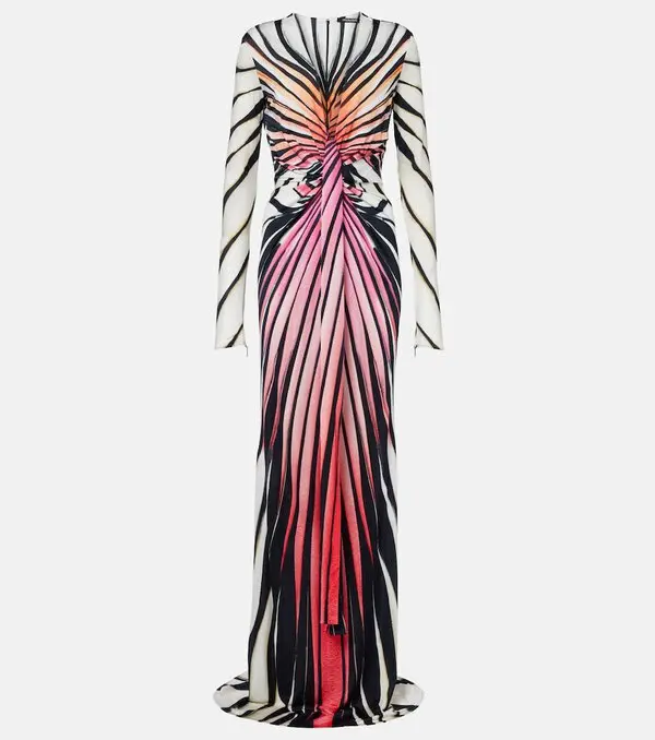 Roberto Cavalli Printed V-neck Gown