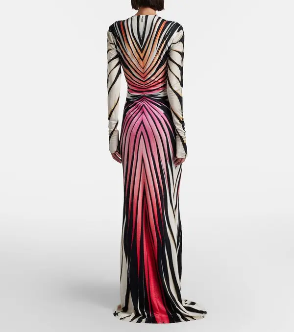 Roberto Cavalli Printed V-neck Gown