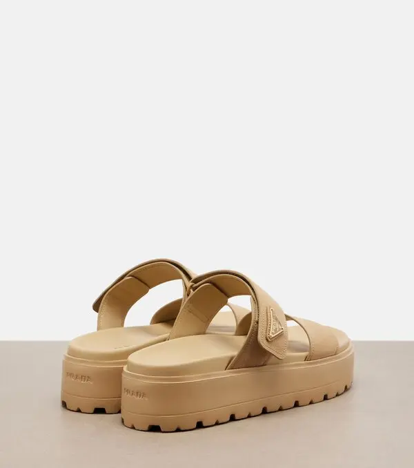 Prada Leather Platform Sandals - Beige