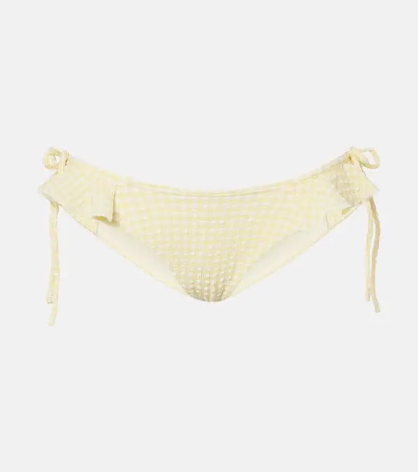 MONTCE Gingham Ruffled Bikini Bottoms - Yellow