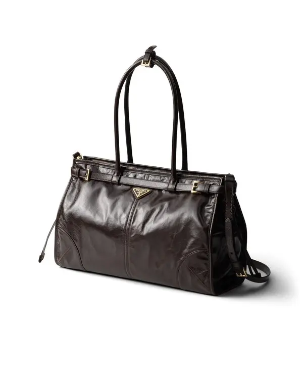 Prada Bonnie Large Leather Handbag - Brown