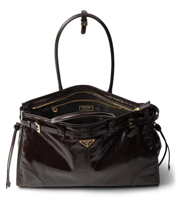 Prada Bonnie Large Leather Handbag - Brown