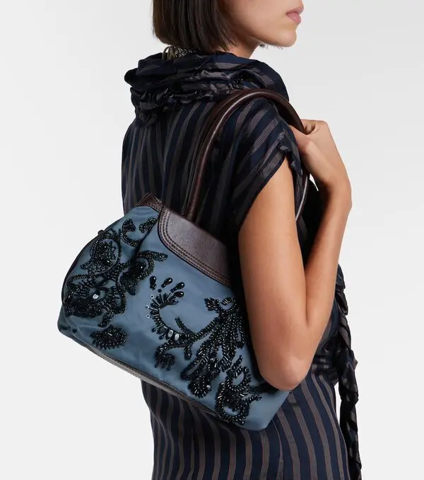 Dries Van Noten Embellished Twill Shoulder Bag