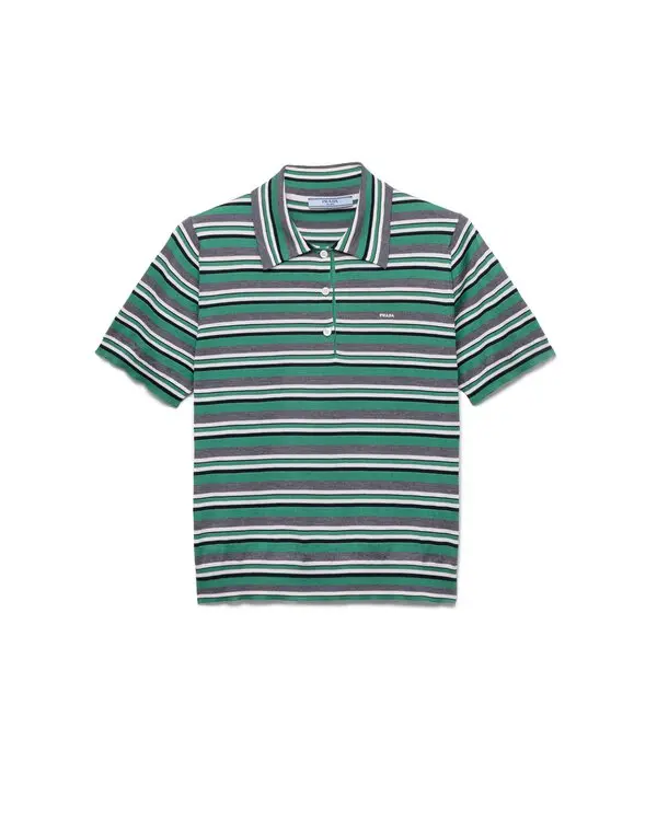 Prada Short-sleeved Striped Cotton Polo Shirt