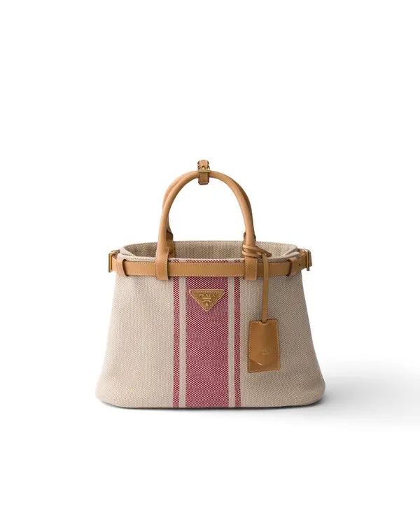 Prada Small Canvas And Leather Buckle Bag - Neutral