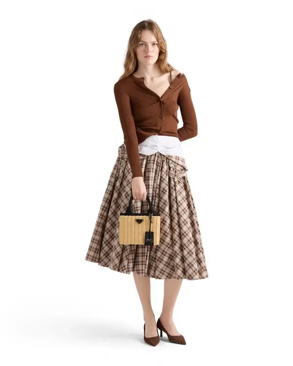 Prada Small Wicker And Canvas Tote Bag - Neutral