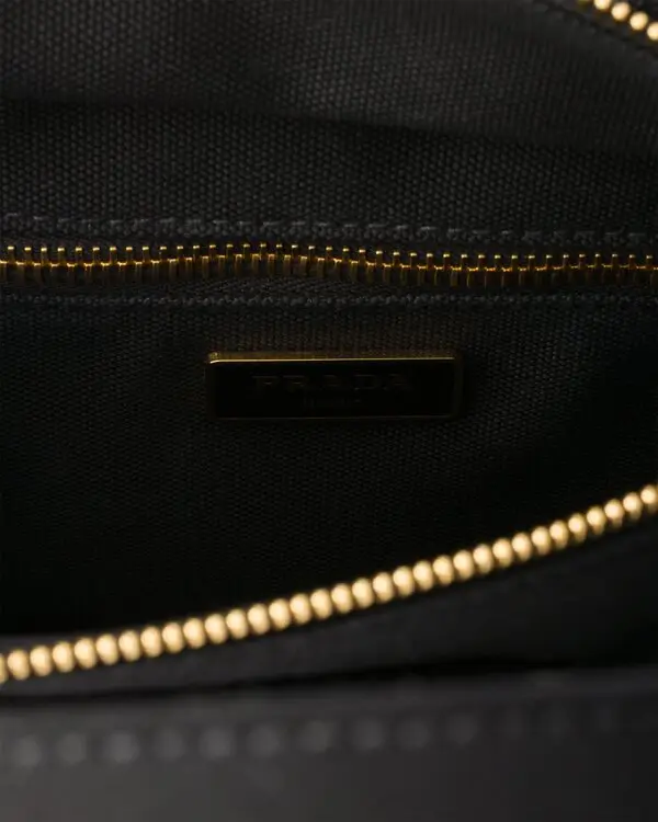 Prada Small Wicker And Canvas Tote Bag - Neutral