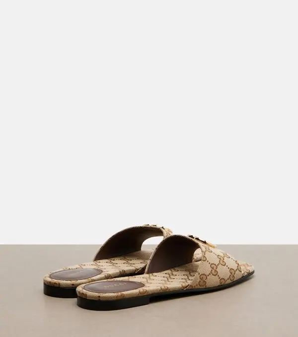 Gucci Gg Canvas Slides - Beige