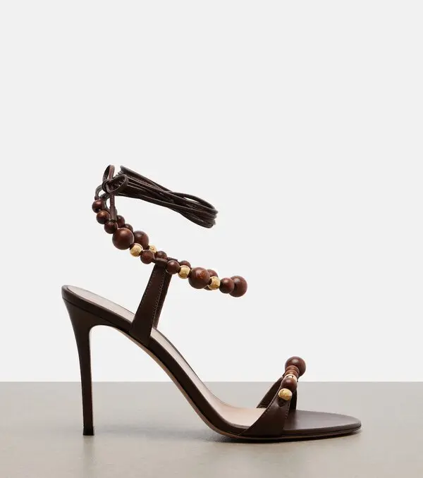 GIANVITO ROSSI Pandawa Beaded Leather Sandals - Brown