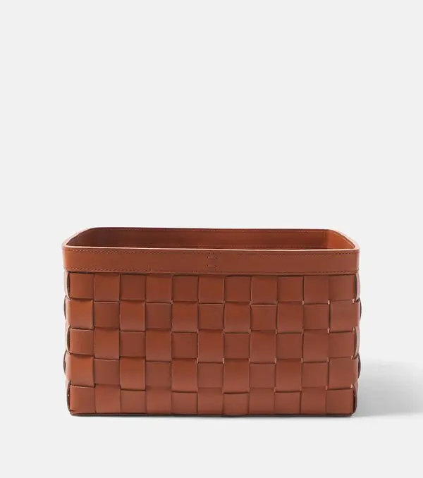 GIOBAGNARA Mondina Large Woven Leather Basket - Brown