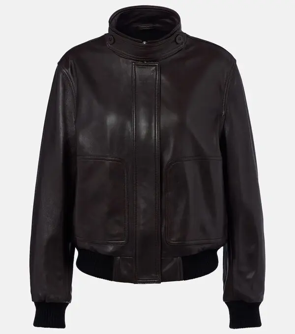 Nour Hammour Leather Bomber Jacket - Brown
