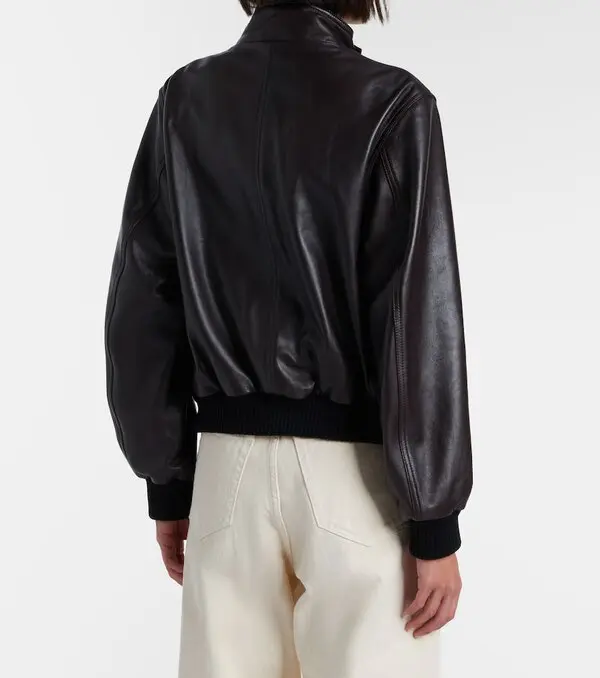 Nour Hammour Leather Bomber Jacket - Brown