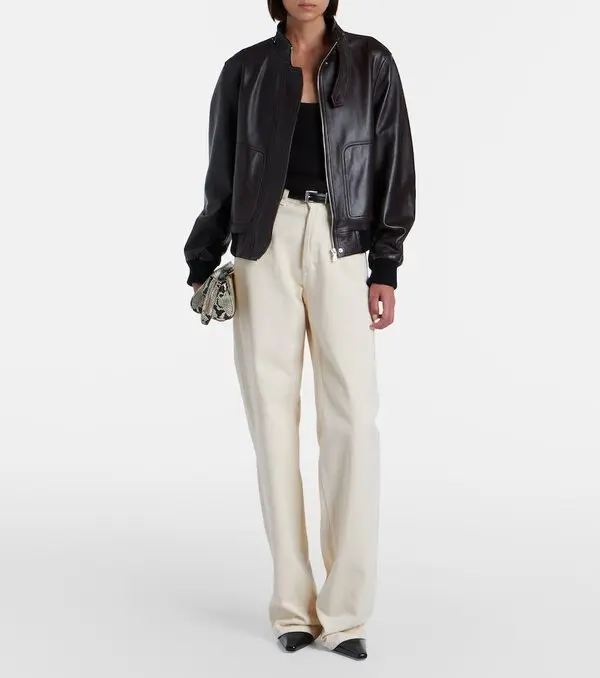 Nour Hammour Leather Bomber Jacket - Brown