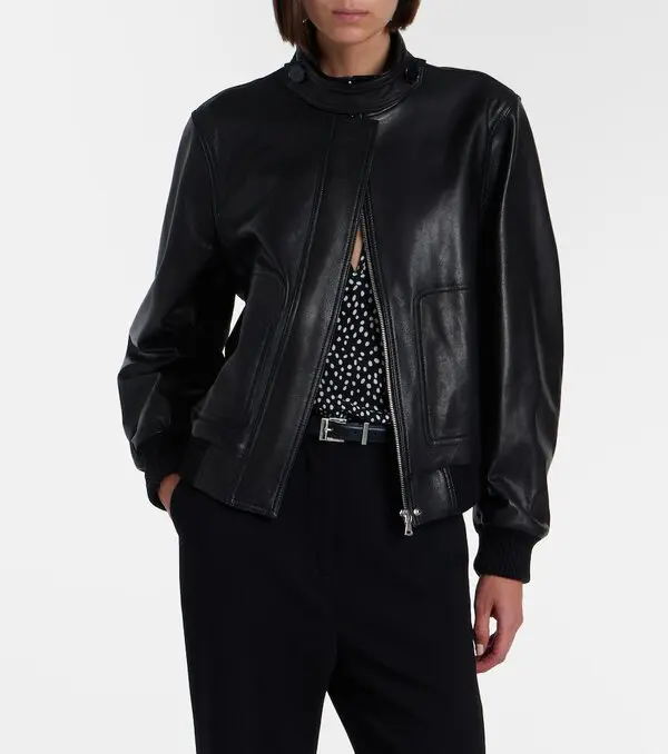 Nour Hammour Rios Leather Bomber Jacket - Black
