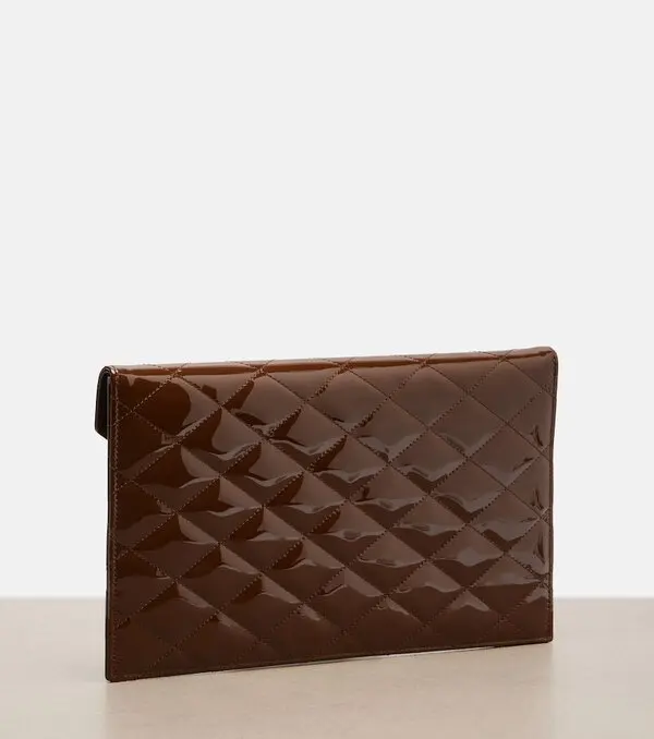 Saint Laurent Quilted Patent Leather Pouch - Brown