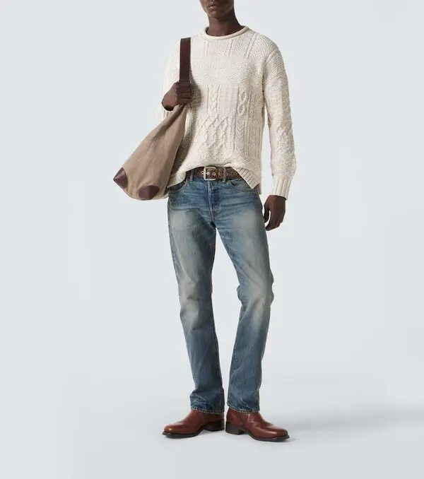 Ralph Lauren Cotton Linen Crewneck Sweater With Ribbed Hem And Cuffs