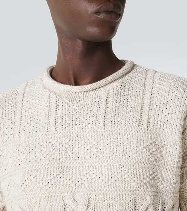 Ralph Lauren Cotton Linen Crewneck Sweater With Ribbed Hem And Cuffs