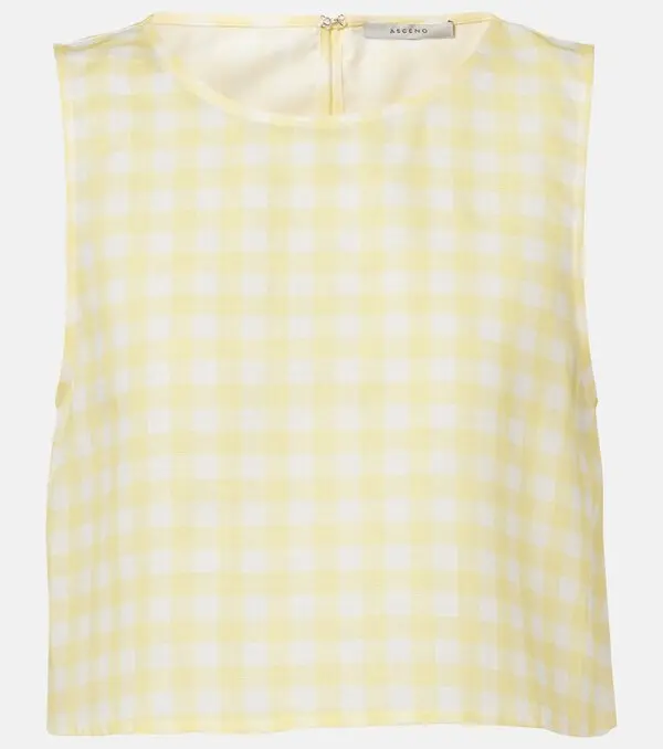 Asceno Kobe Gingham Linen And Cotton Crop Top