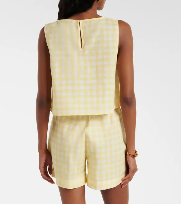 Asceno Kobe Gingham Linen And Cotton Crop Top