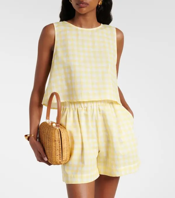 Asceno Kobe Gingham Linen And Cotton Crop Top
