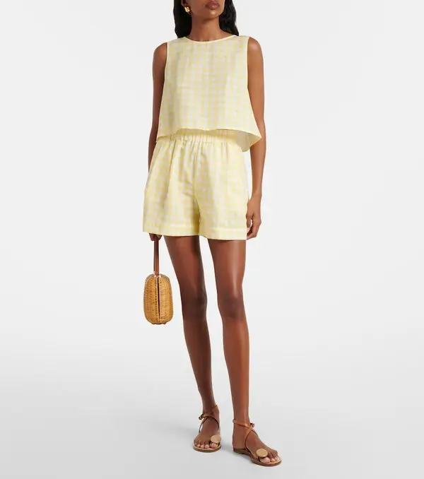 Asceno Kobe Gingham Linen And Cotton Crop Top