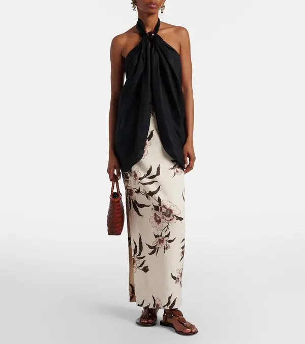 SIR. Floral Linen Maxi Skirt - White