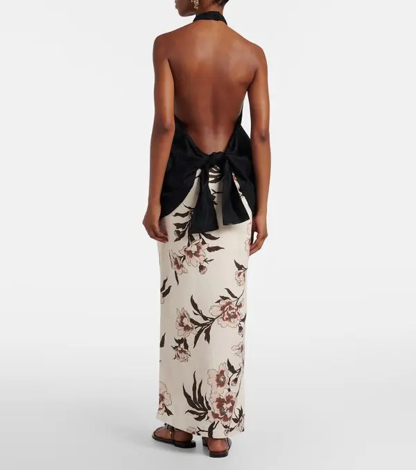 SIR. Floral Linen Maxi Skirt - White
