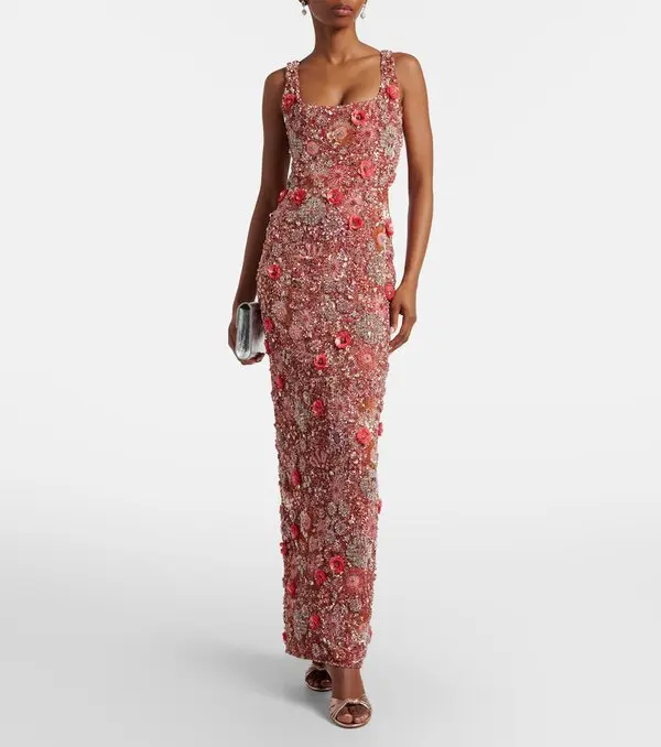 Rachel Gilbert Embellished Floral Gown