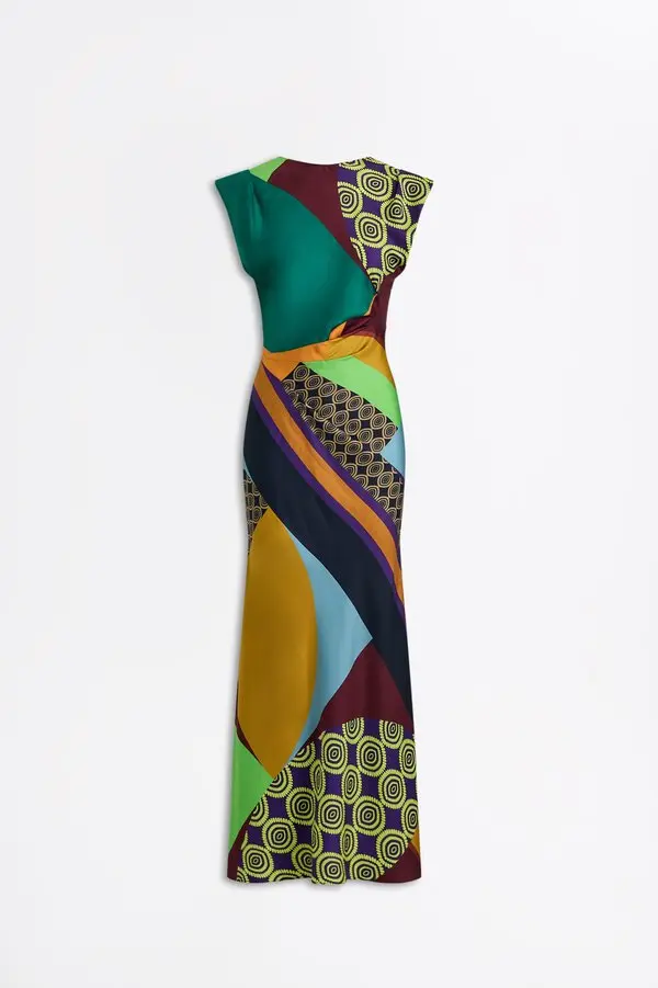 Scanlan Theodore Silk Print Drape Maxi Dress