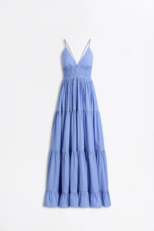 Scanlan Theodore Stripe Cotton Tiered Maxi Dress