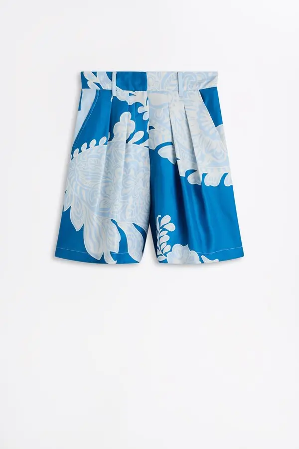 Scanlan Theodore Silk Printed High-waisted Pleated Shorts