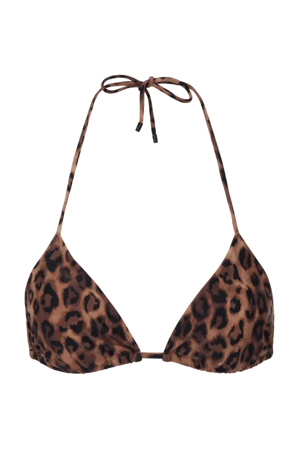 SUNKISSED Leopard Print Triangle Bikini Top - Black/brown