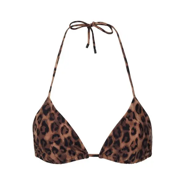 SUNKISSED Leopard Print Triangle Bikini Top - Black/brown