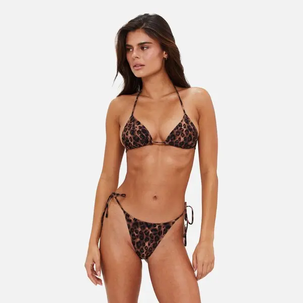 SUNKISSED Leopard Print Triangle Bikini Top - Black/brown